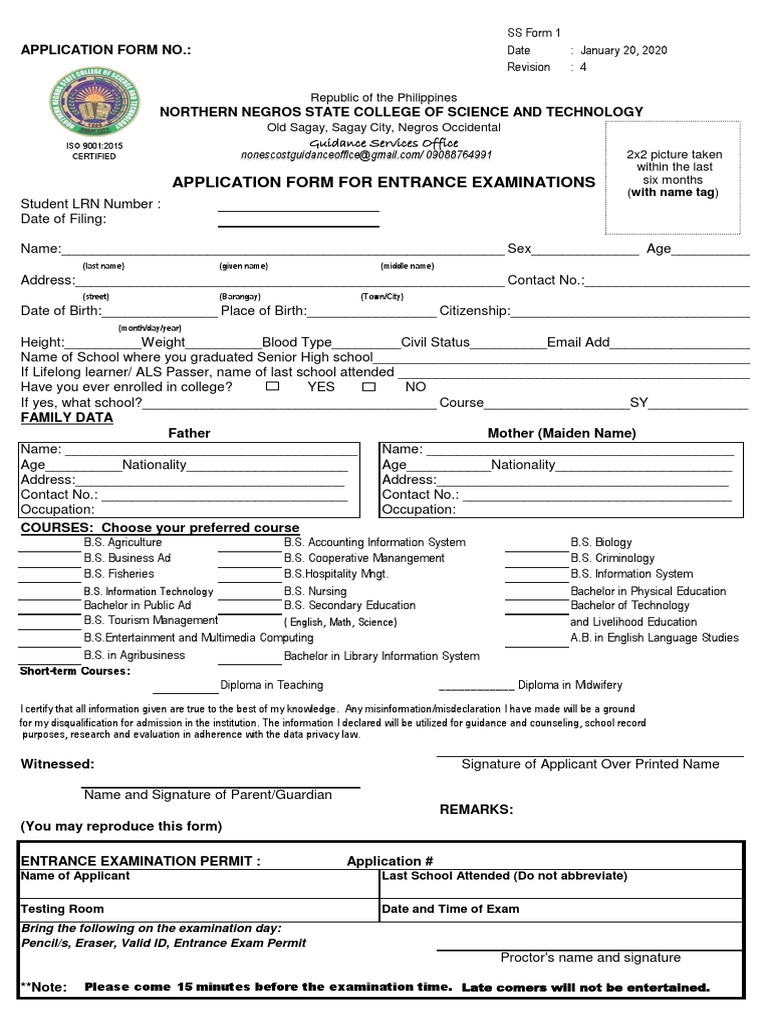 Application Form PDF | PDF | Bachelor Of Science | Test (Assessment)