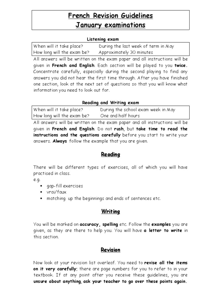 French Exam Revision Guide | PDF | Question | Test (Assessment)