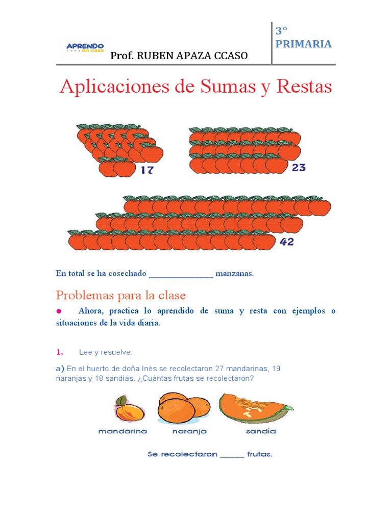 Sumas y Restas Miercoles 8 de Julio | PDF
