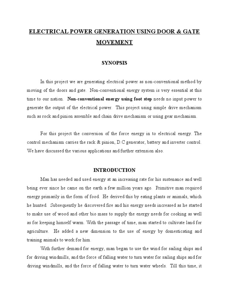 Electrical Power Generation Using Door & Gate | PDF | Electric ...