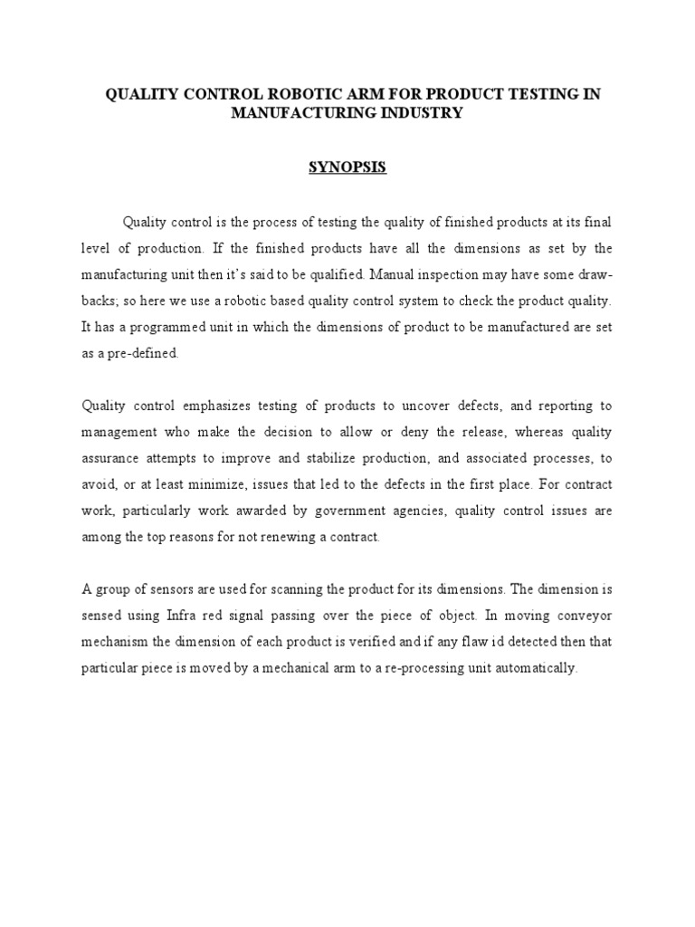 Quality Control Robot Arm | PDF