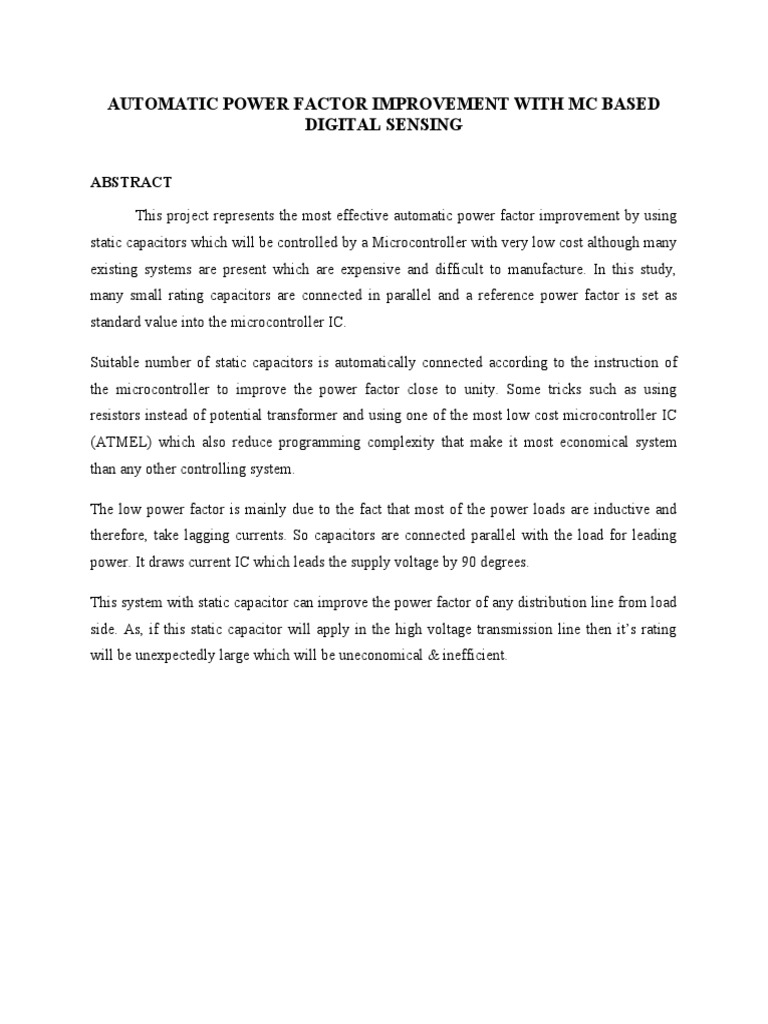 Automatic Power Factor Improvement | PDF | Science & Mathematics