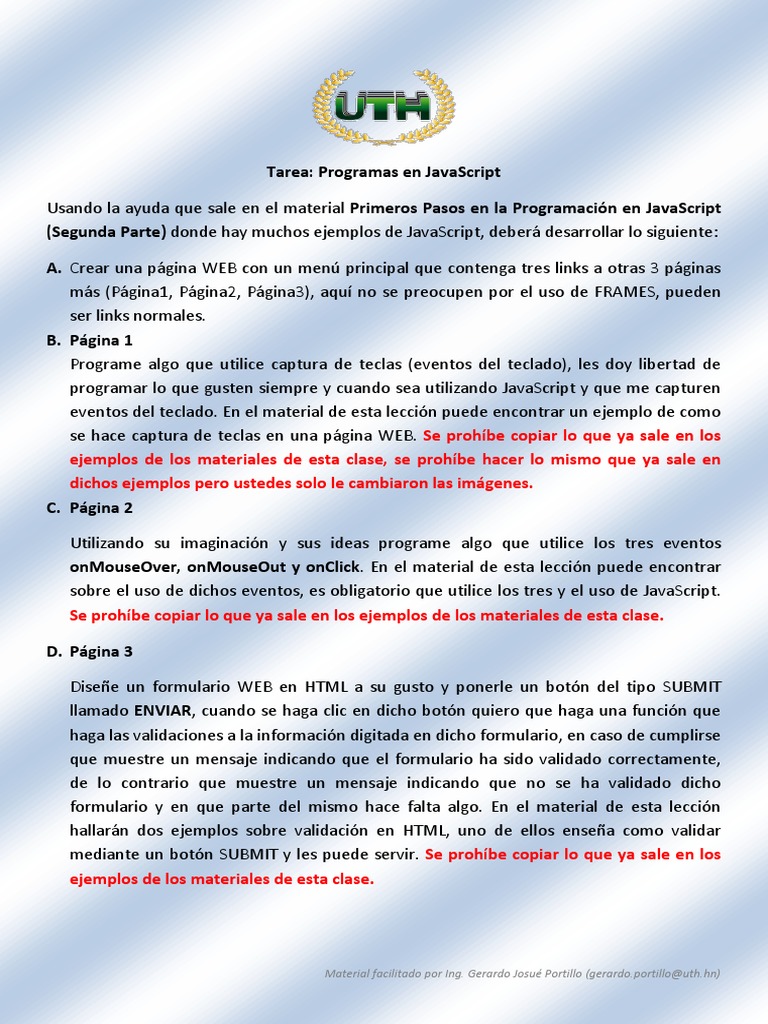 1 Tarea Programas en JavaScript 20201 | PDF | Script Java | HTML
