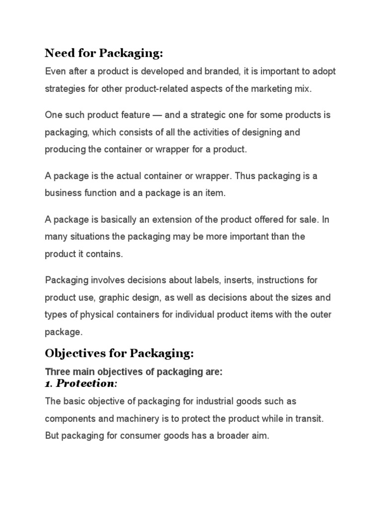 Need For Packaging:: 1. Protection | PDF | Retail | Packaging And Labeling