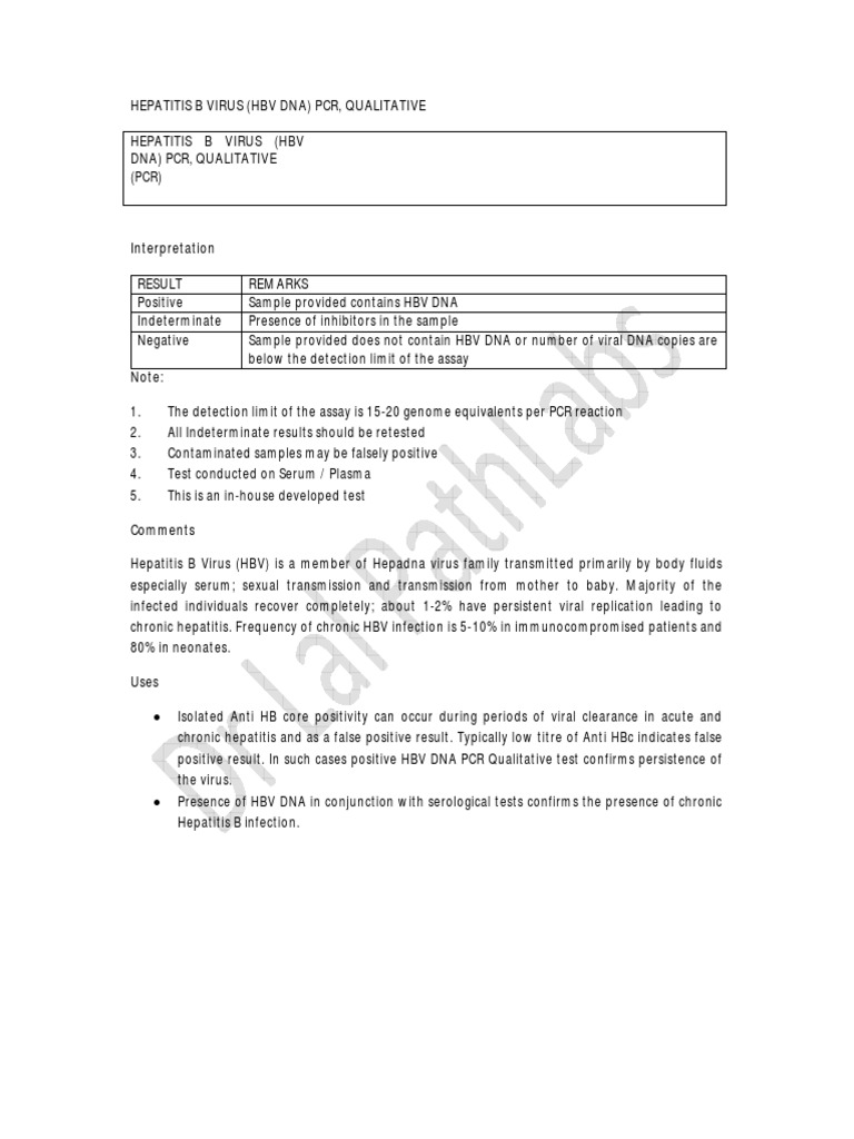 HBV DNA PCR Qualitative Test Results | PDF