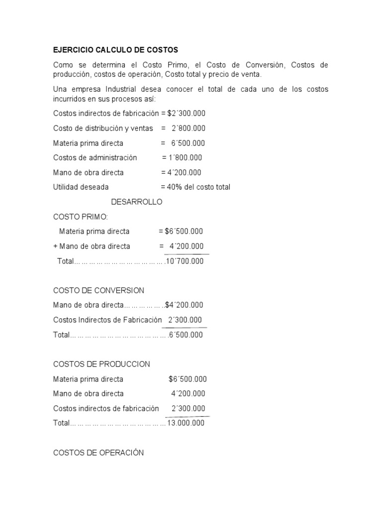Ejercicio Calculo de Costos | PDF | Costo | Contabilidad financiera