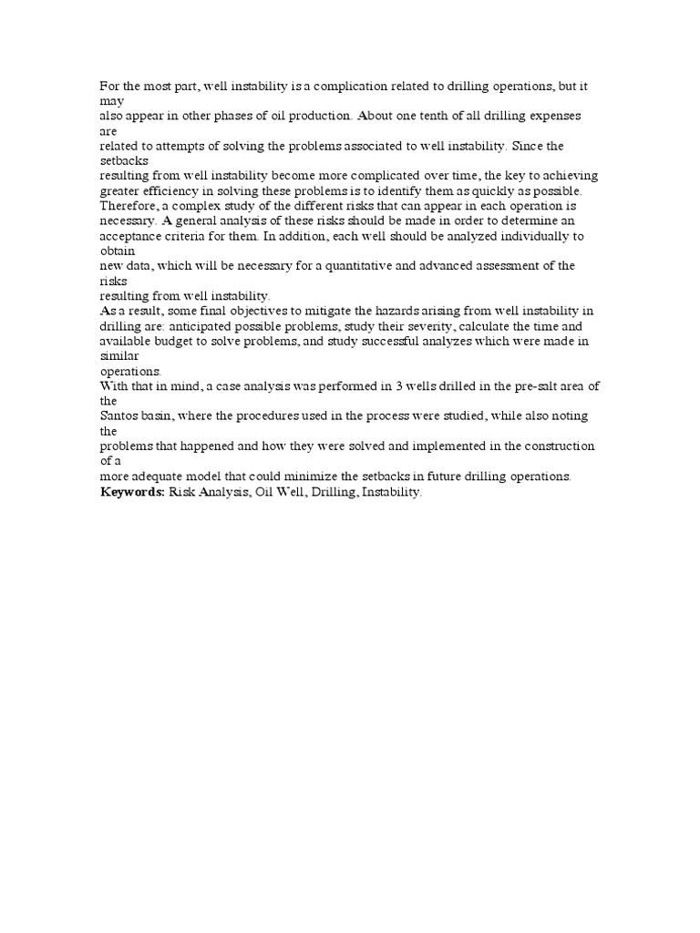 Oil Well Instability Risk Analysis | PDF