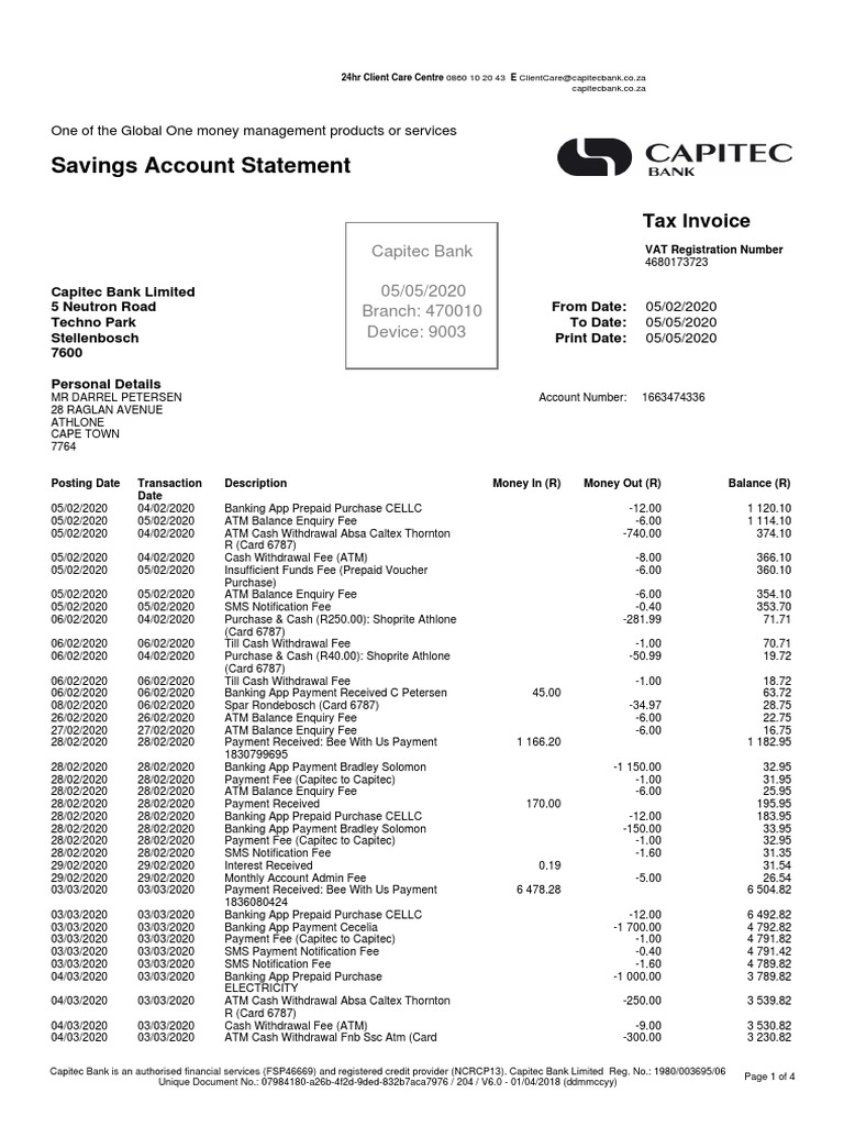 Savings Account Statement: Tax Invoice | PDF | Debit Card | Automated Teller Machine