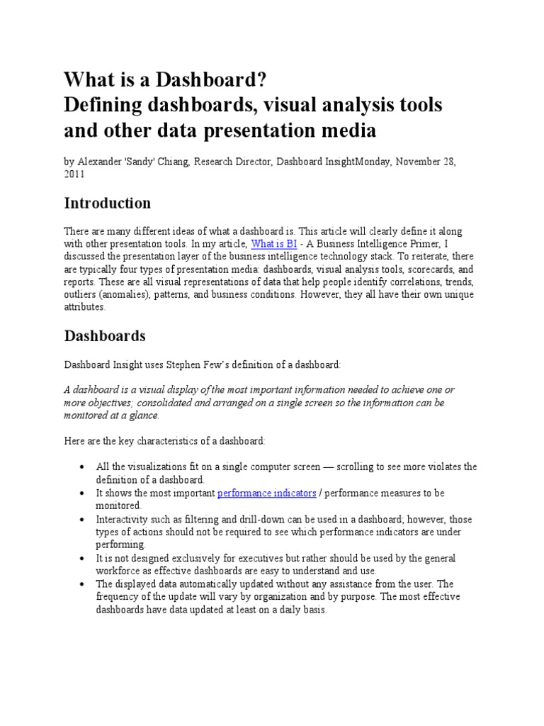 What Is A Dashboard | PDF | Business Intelligence | Information Management