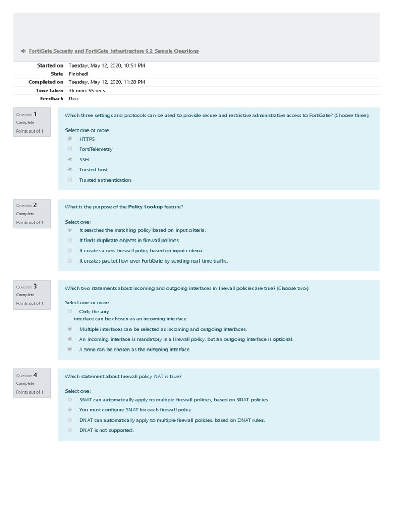 NSE 4 6.2 Sample Questions | PDF | Firewall (Computing) | Virtual ...