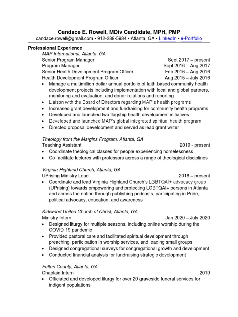 Resume Candace Rowell 2020 Final | PDF | Public Health | Religious Education