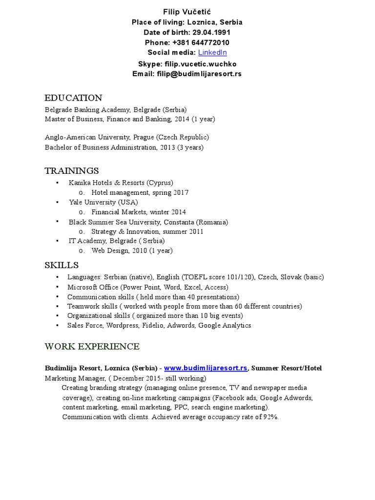 Filip Vucetic - CV PDF | Download Free PDF | Serbia | Web 2.0