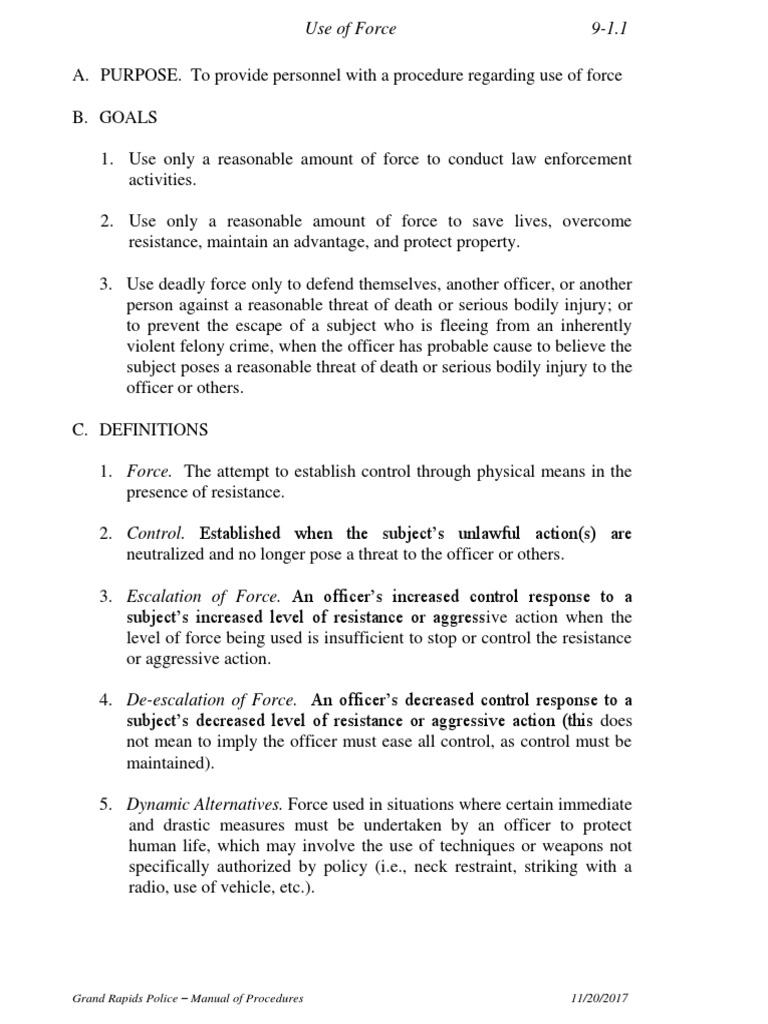 Use of Force 9-1.1: Grand Rapids Police - Manual of Procedures 11/20 ...