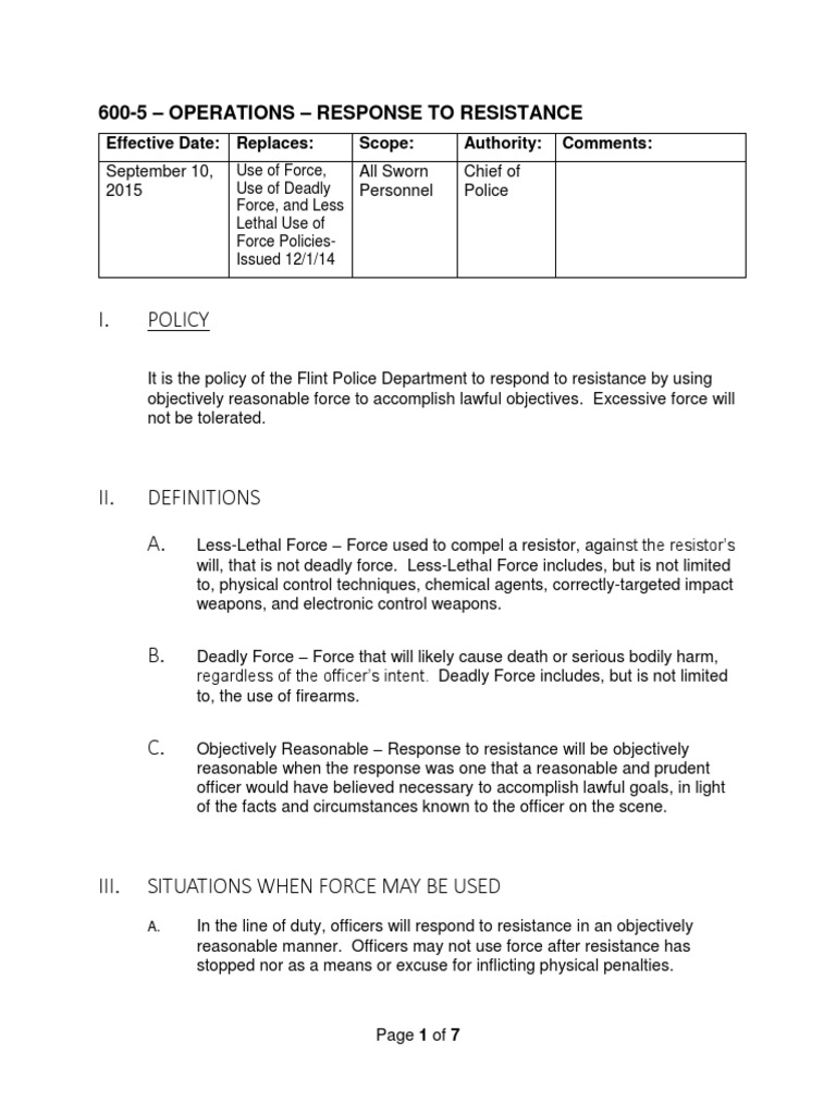 Flint Use of Force Policy | PDF | Deadly Force | Felony