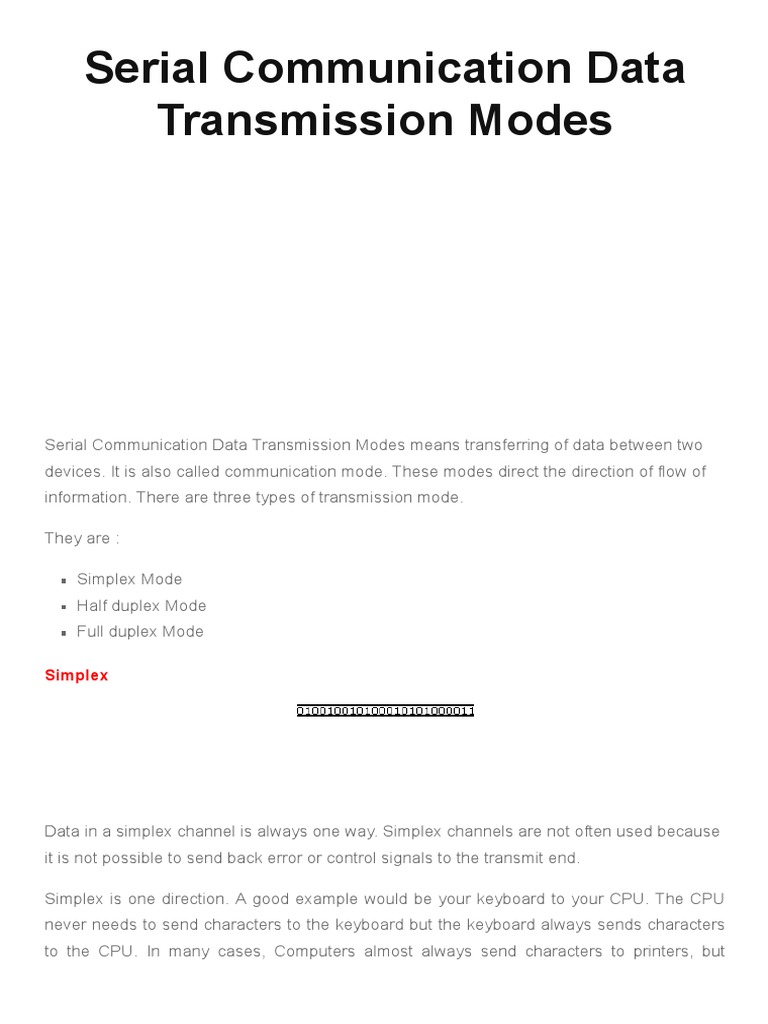 Serial Communication Data Transmission Modes Instrumentation Tools Pdf Duplex