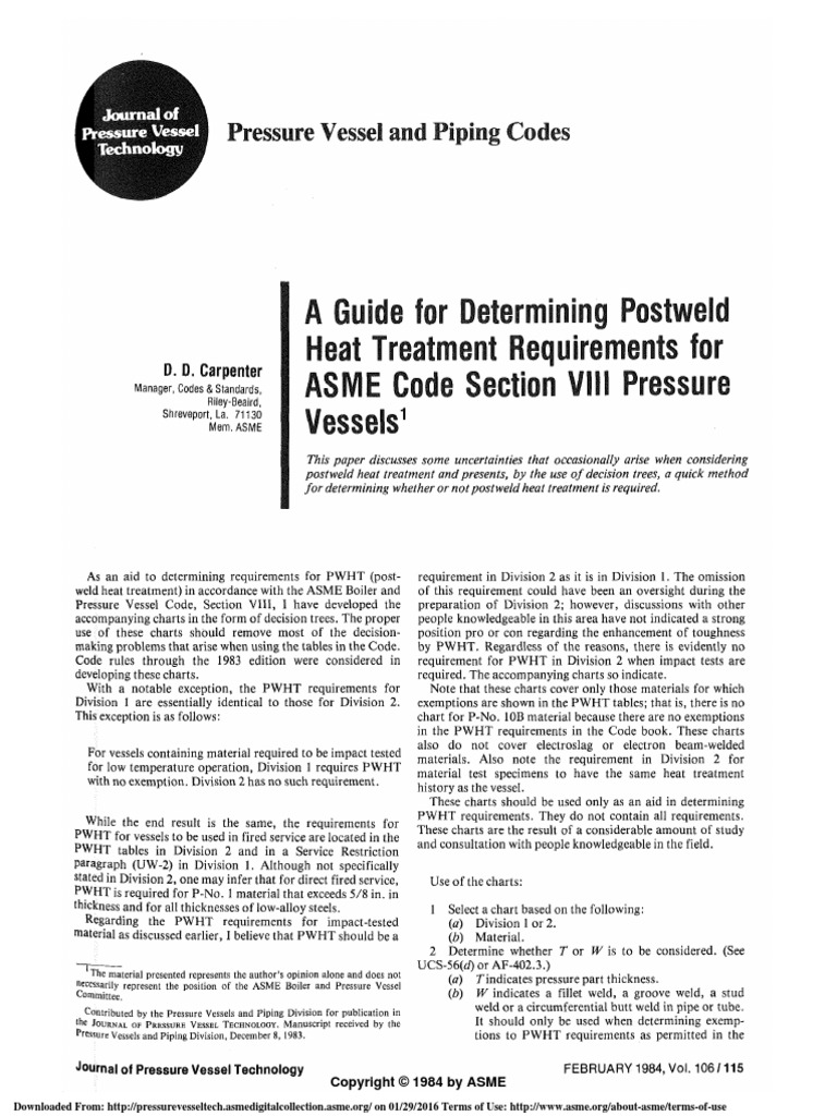 A Guide For Determining Postweld Heat Treatment Requirements For ASME Code Section VIII Pressure ...