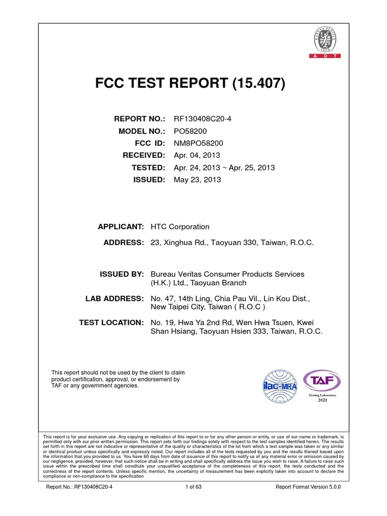 FCC Test Report 15.407 PDF | PDF | Ieee 802.11 | Antenna (Radio)