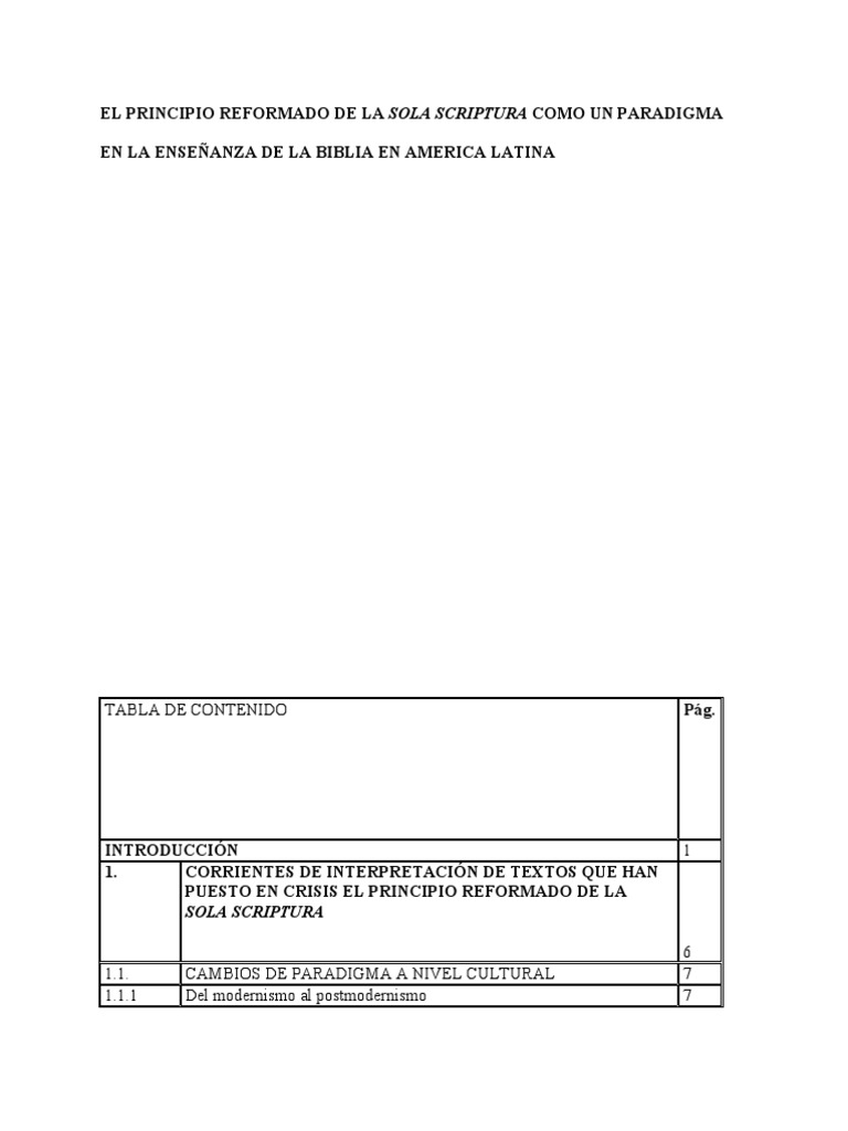 El Principio Reformado de La Sola Scriptura Como Un Paradigma en La ...