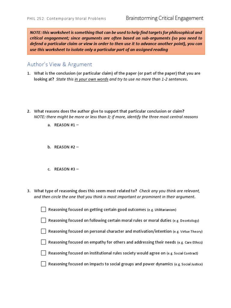 Critical Engagement Brainstorming (Revised) | PDF | Reason | Argument