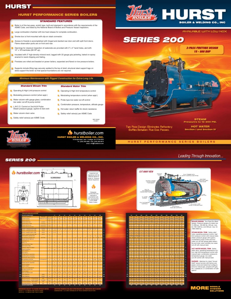 Standard Features: 2-Pass Firetube Design 15 - 800 BHP | PDF | Boiler ...