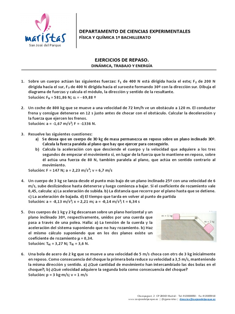 FYQ_1BACH_REPASO_DINAMICA TRABAJO Y ENERGÍA (1) | PDF | Fricción | Masa