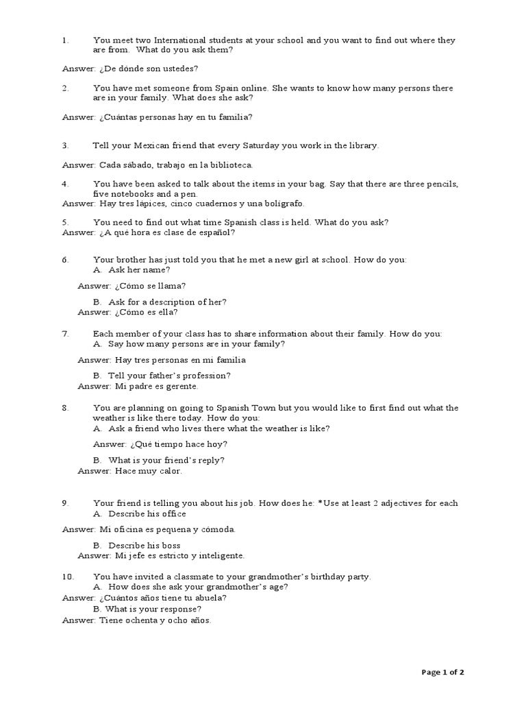 Spanish Questions and Answers for Beginners | PDF