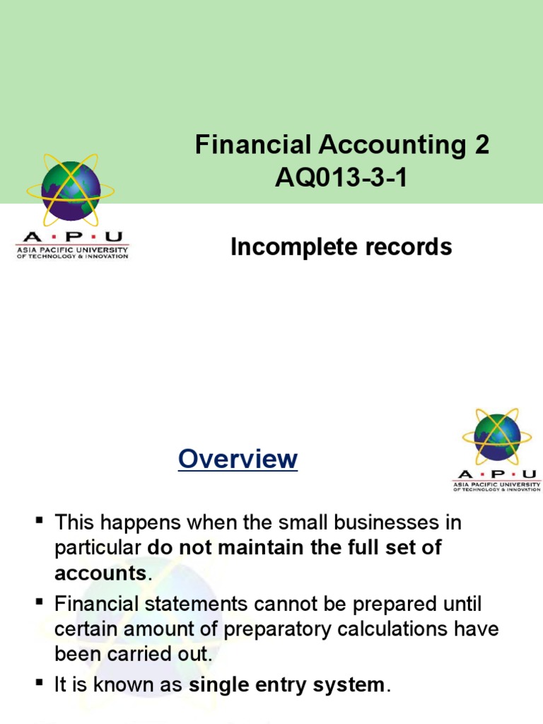 Chapter 6 - Incomplete Records | PDF | Bookkeeping | Financial Capital