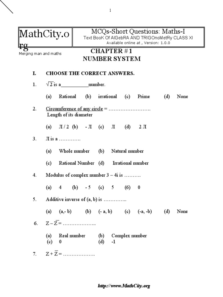 MCQs Short Questions Math FSC Part1 | PDF | Triangle | Mathematical Objects