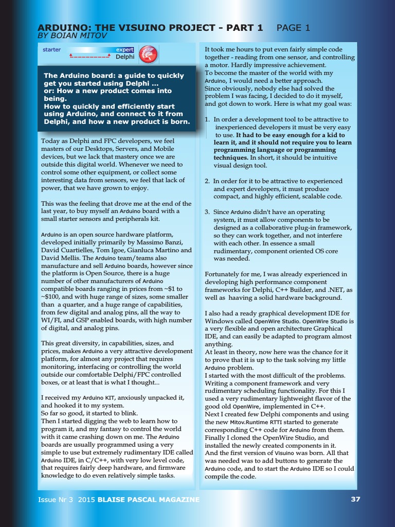 Arduino: The Visuino Project - Part 1 Page 1: by Boian Mitov | PDF | Arduino | Digital Technology