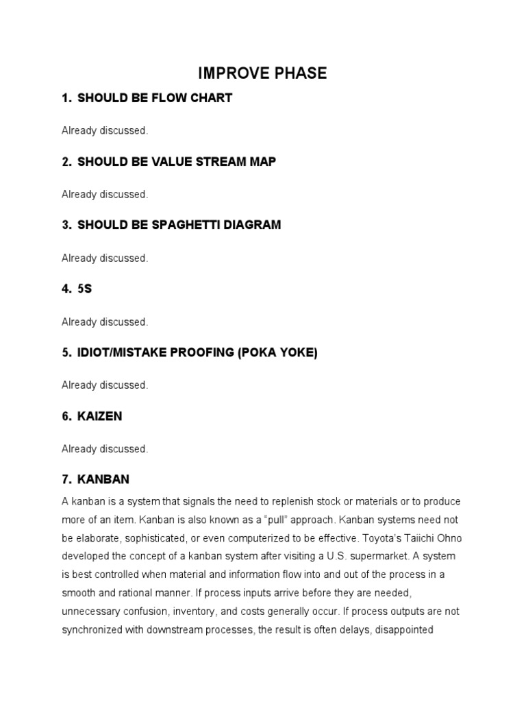 Improve Phase: 1. Should Be Flow Chart | Download Free PDF | Dependent ...
