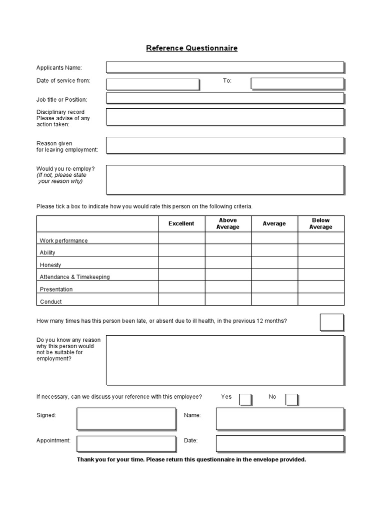 Reference Questionnaire: (If Not, Please State Your Reason Why) | PDF