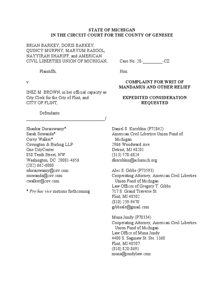 Complaint For Mandamus and Injunctive and Declaratory Relief - ACLU ...