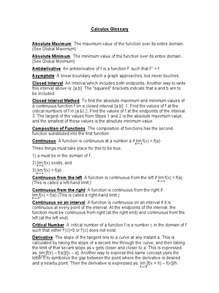 Calculus Terms | PDF | Maxima And Minima | Derivative