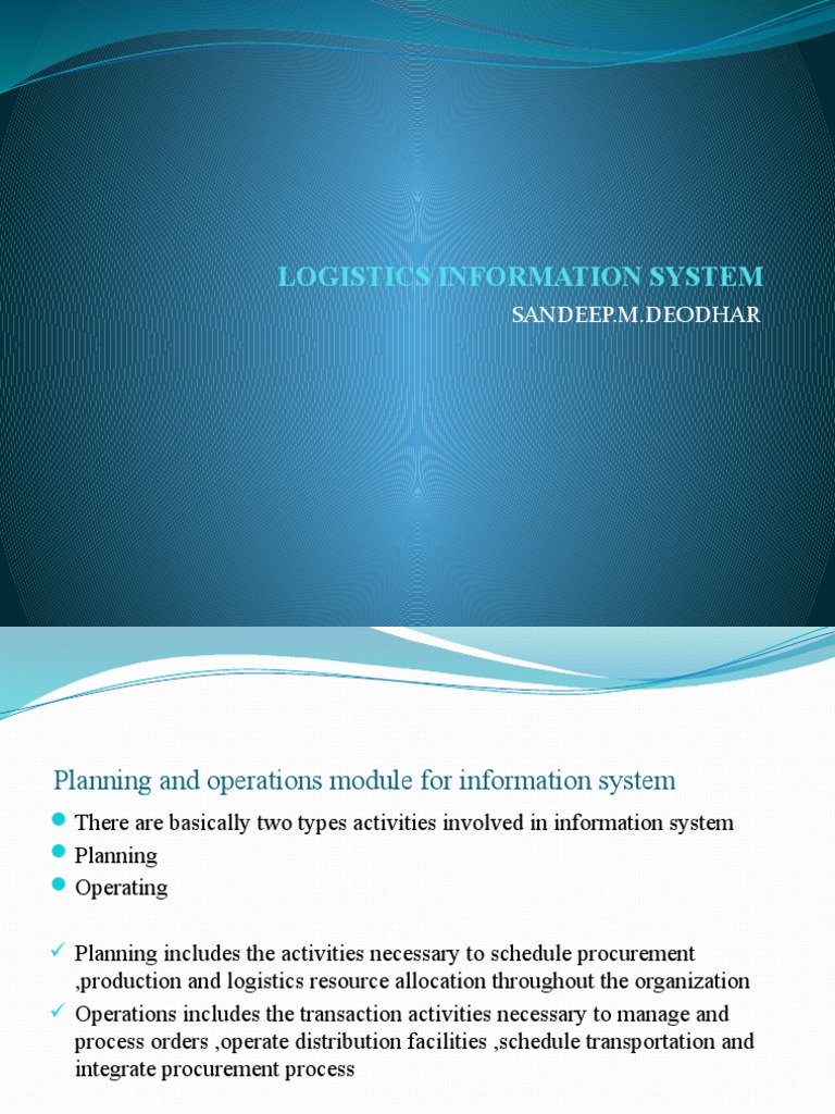 An Overview of Planning and Operations Modules for a Logistics ...