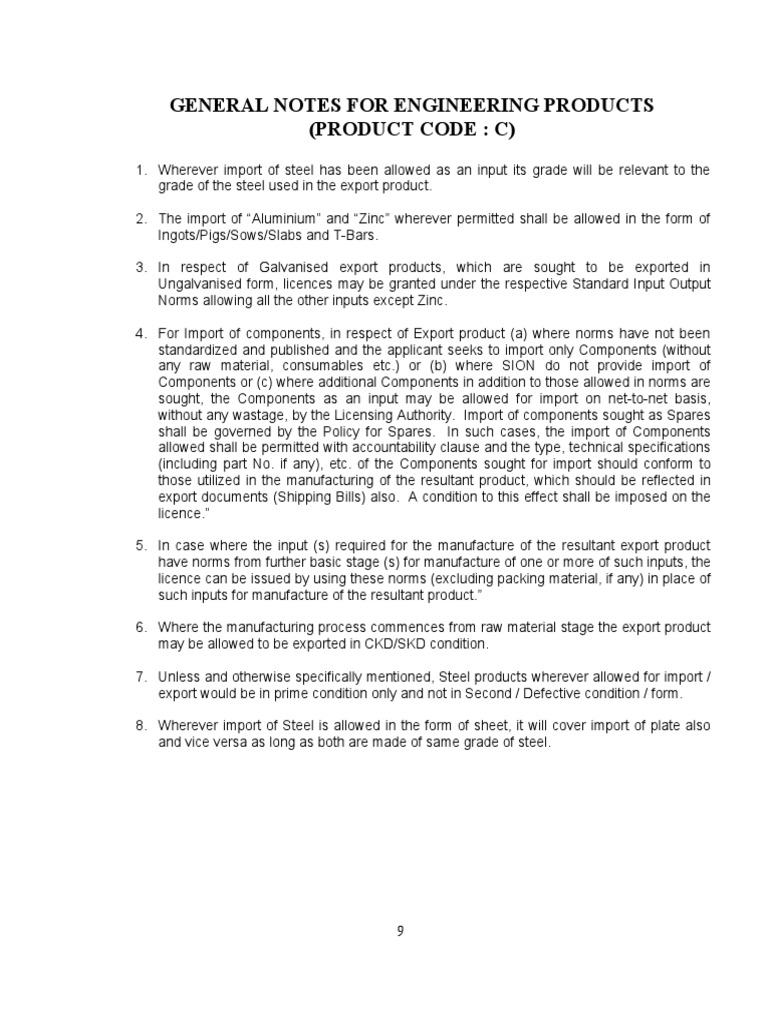 General Notes For Engineering Products (Product Code: C) | PDF