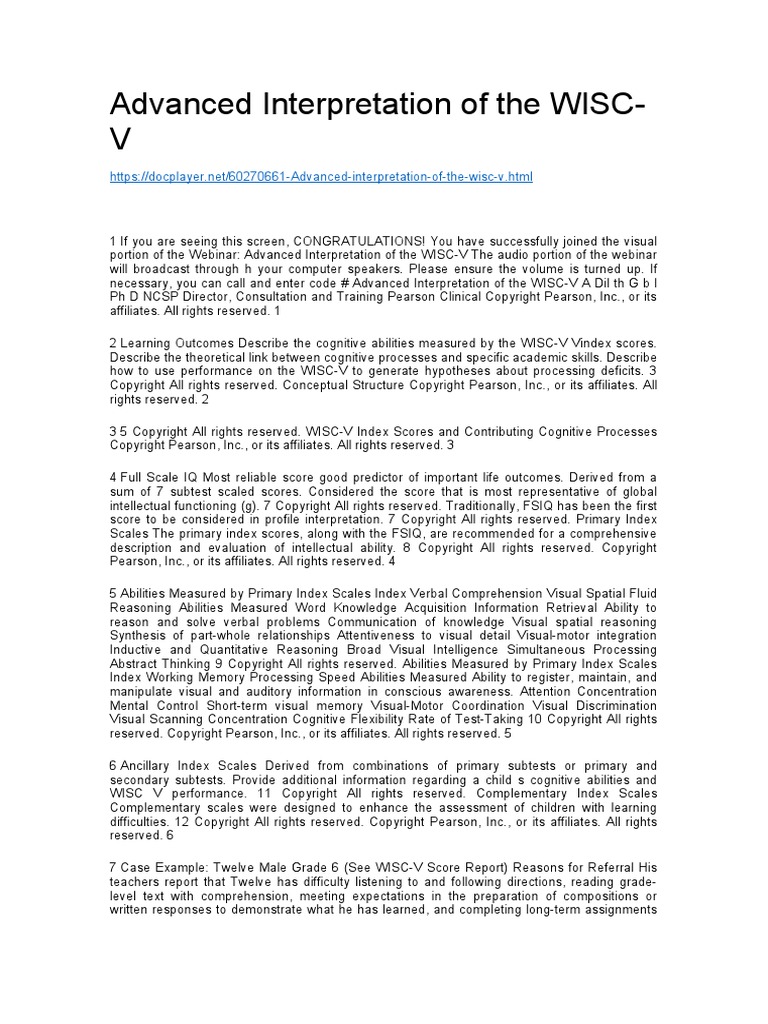 Advanced Interpretation of The WISC | PDF | Intelligence | Cognitive ...