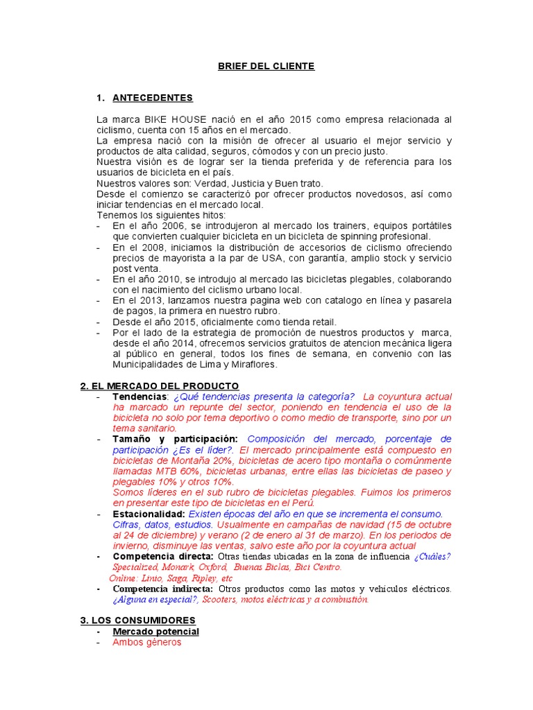 Brief Del Cliente - Bike House | PDF | Marca | Publicidad
