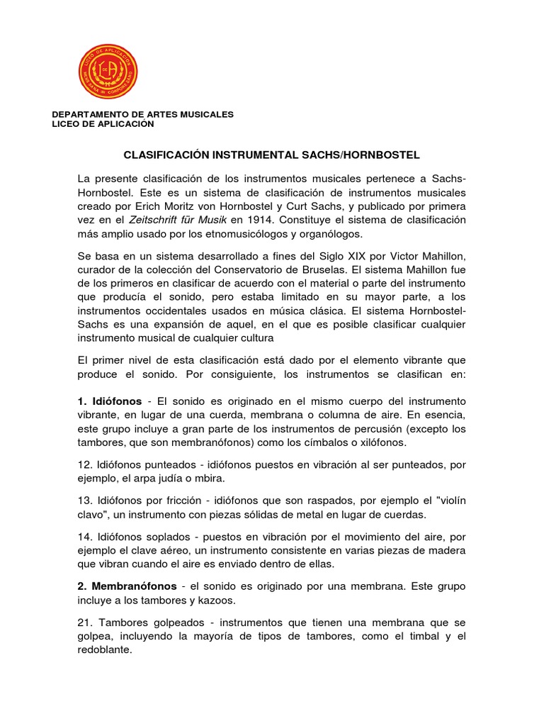 Clasificación Sachs-Hornbostel | PDF | Instrumentos musicales ...