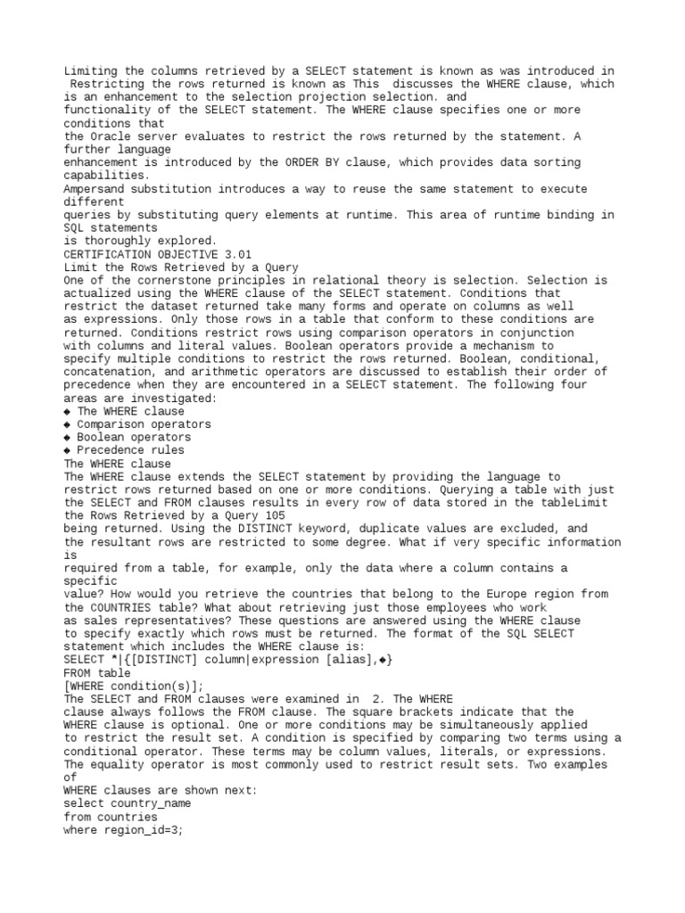 Restricting And Sorting Data Pdf Computer Programming Software Engineering
