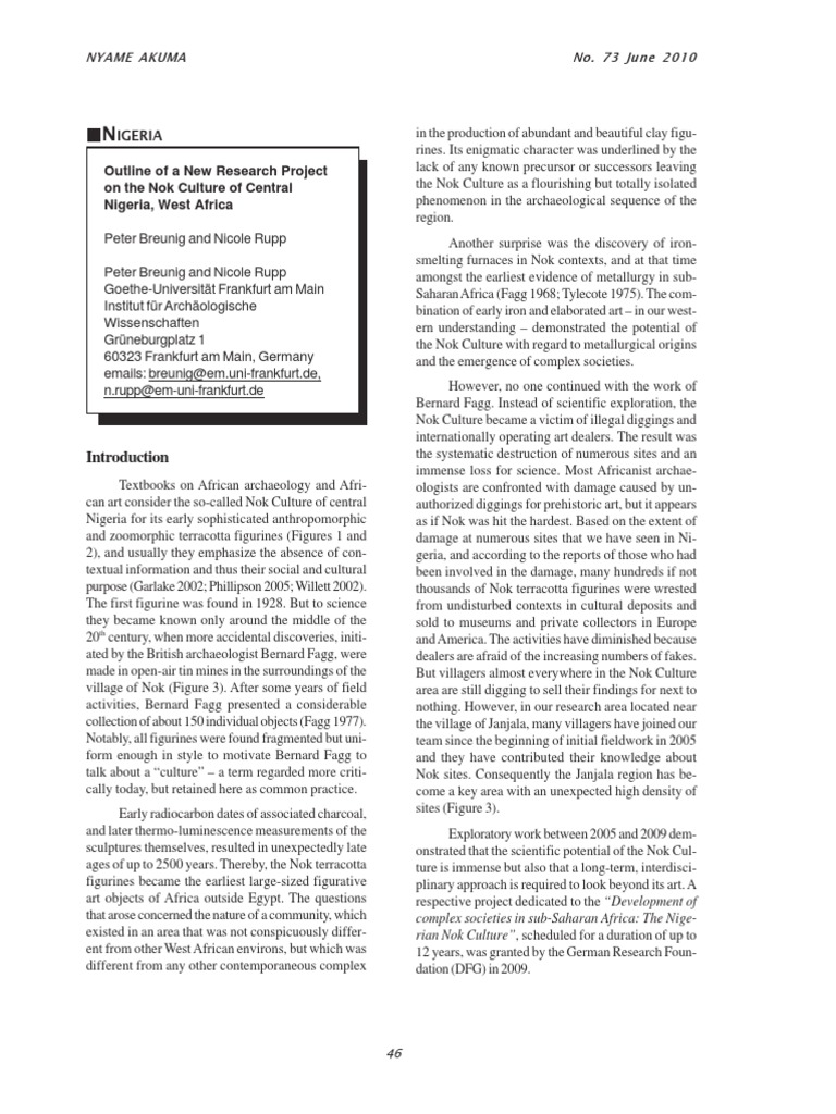 Outline of A New Research Project On The Nok Culture of Central Nigeria ...