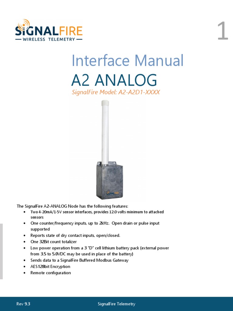 Interface Manual for the SignalFire A2-ANALOG Node: A Guide to ...