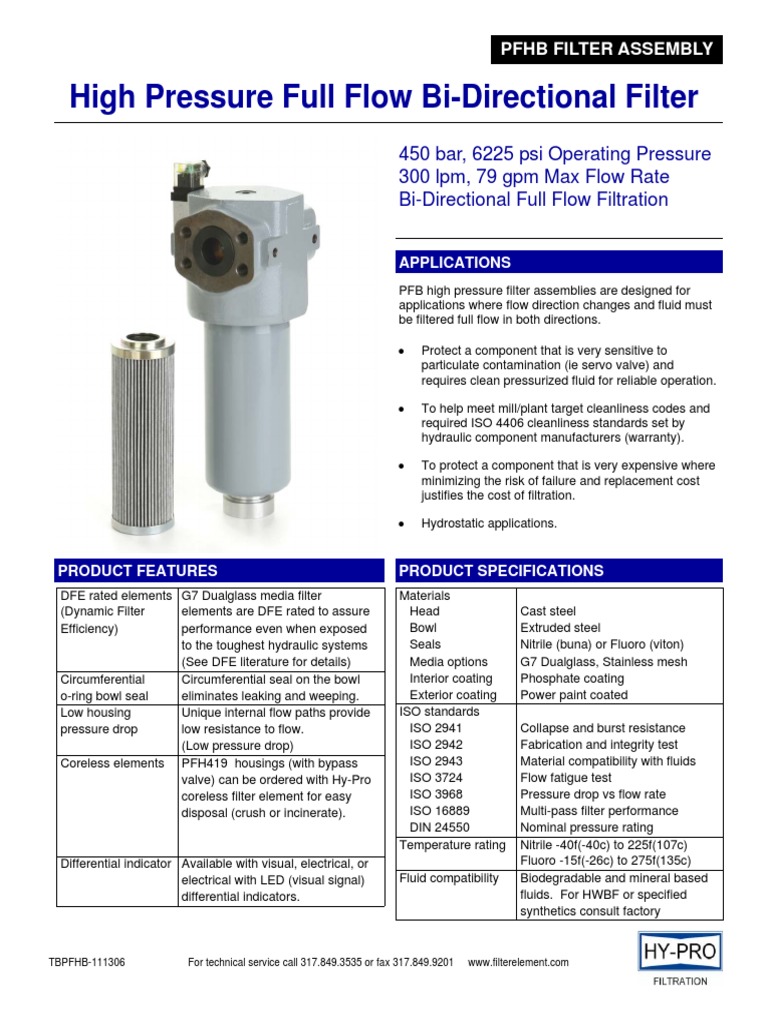 High Pressure Full Flow Bi-Directional Filter | PDF | Switch | Filtration