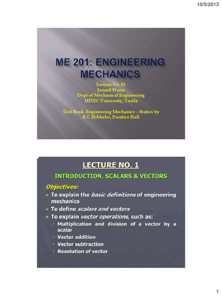 ME 201 - Handouts - Lecture-01 | PDF | Newton's Laws Of Motion | Force