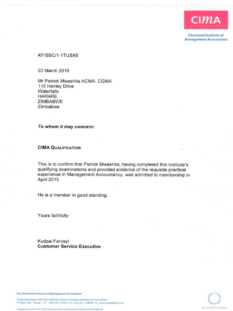 CIMA Letter | PDF