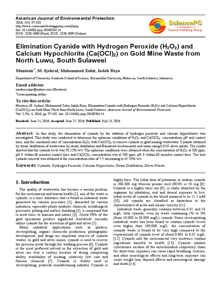 Degradación de Cianuro Con Agua Oxigenada y Cal | PDF | Cyanide ...