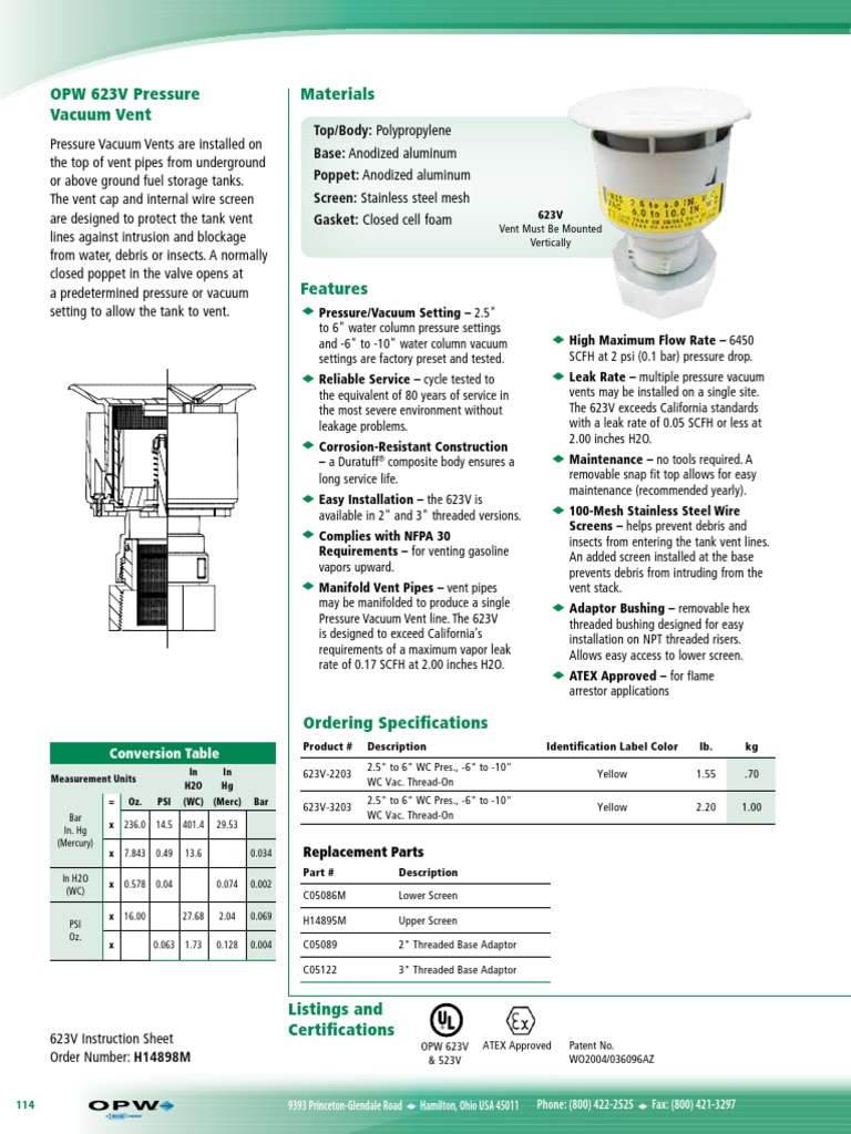 623V Pressure Vacuum Vent UST PDF | PDF | Vacuum | Valve