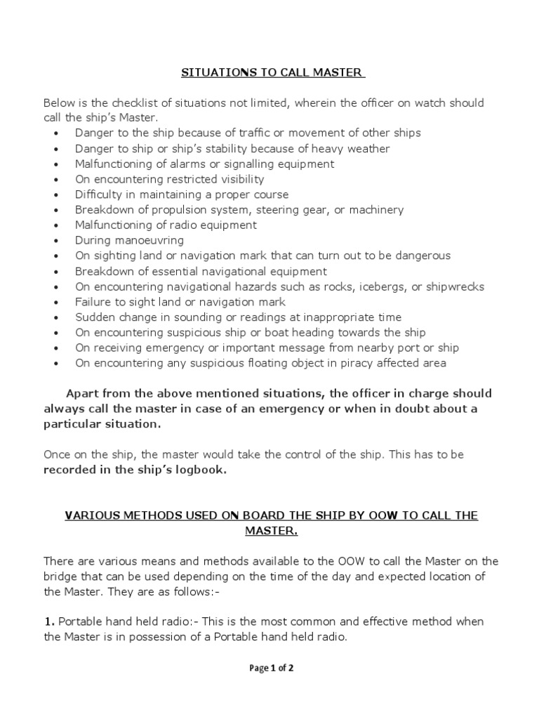 Situations To Call Master: Always Call The Master in Case of An ...