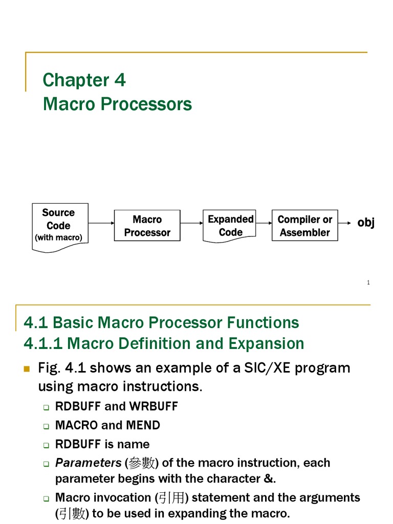 Macro Processors: Source Code Macro Processor Expanded Code Compiler or Assembler | PDF