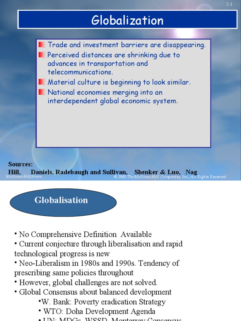 Globalization: Sources: Hill, Daniels, Radebaugh and Sullivan, Shenker & Luo, Nag | PDF ...