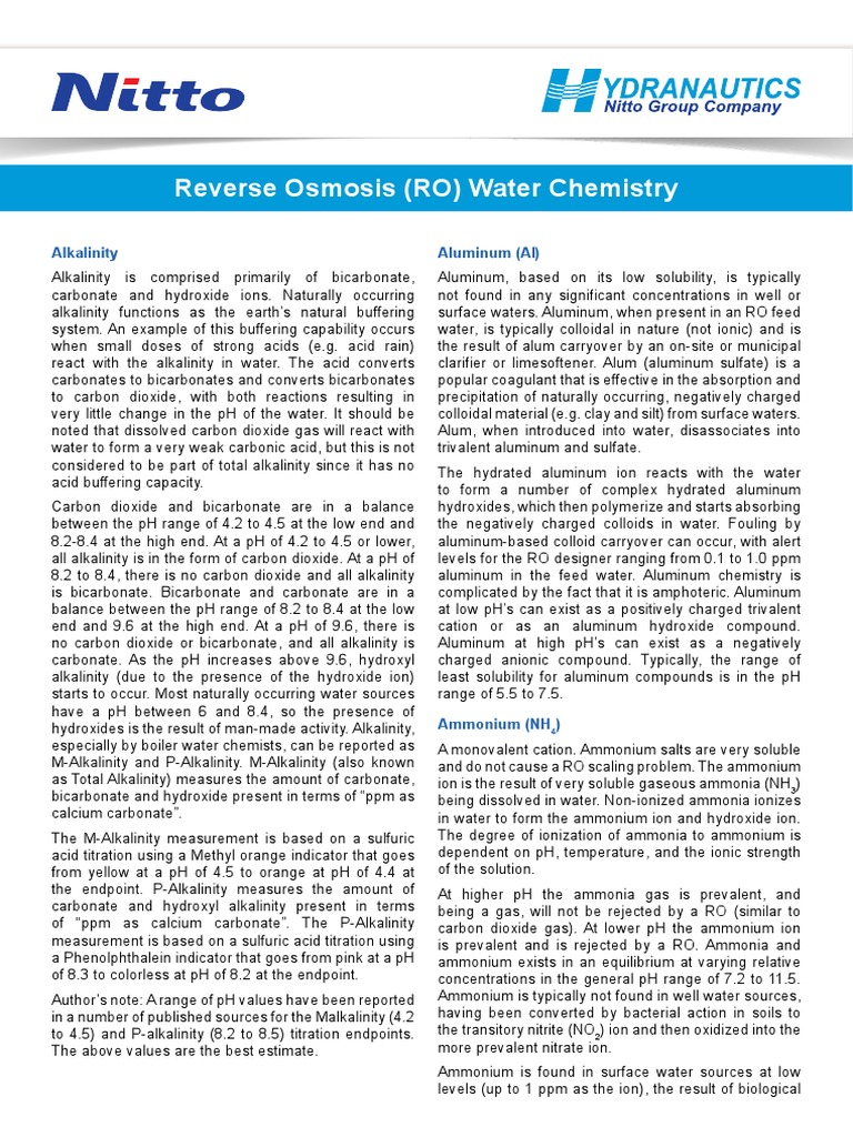 Reverse Osmosis (RO) Water Chemistry: Alkalinity Aluminum (Al) | PDF ...